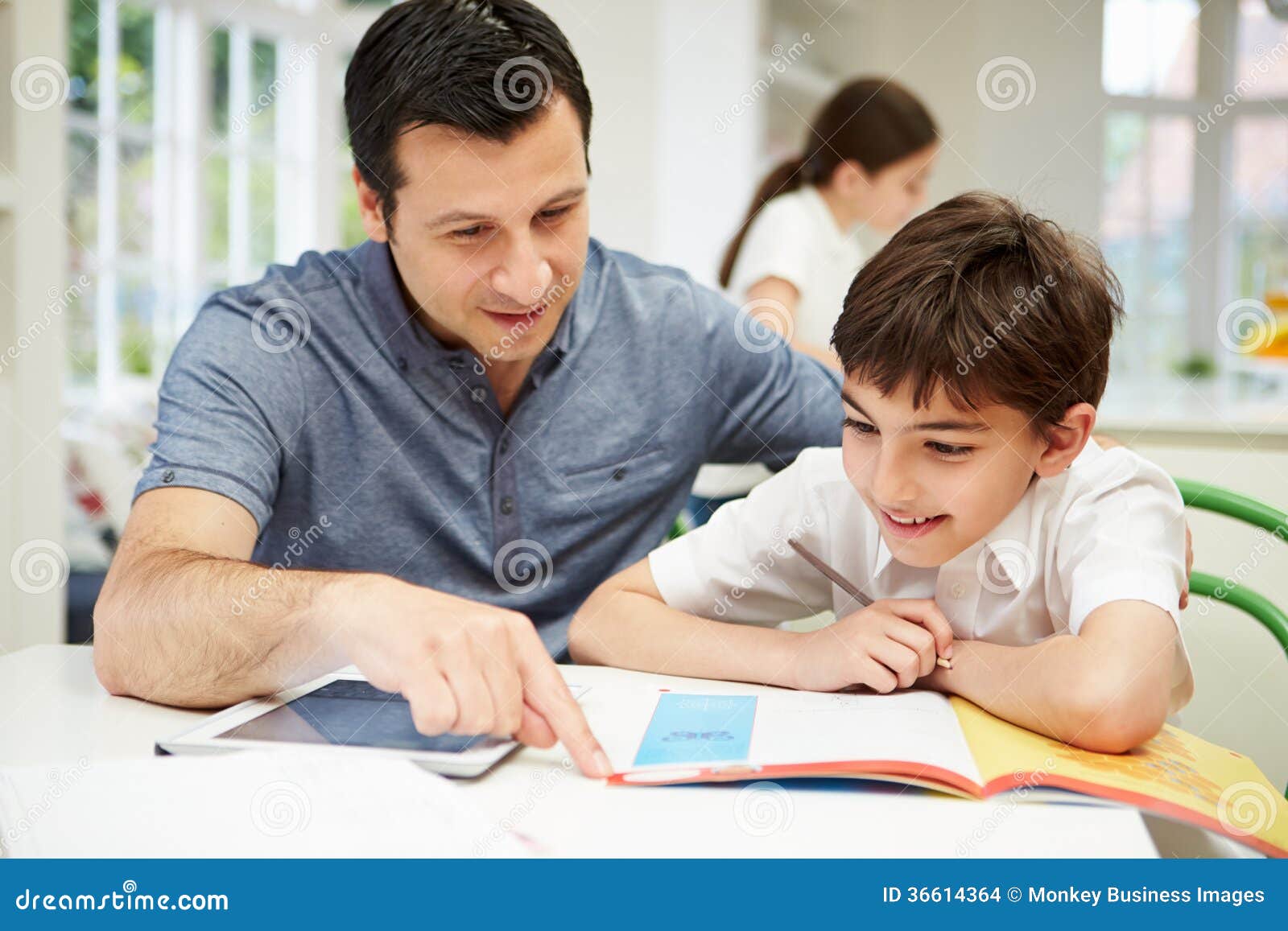 Father Helping Son with Homework Stock Photo - Image of computer ...
