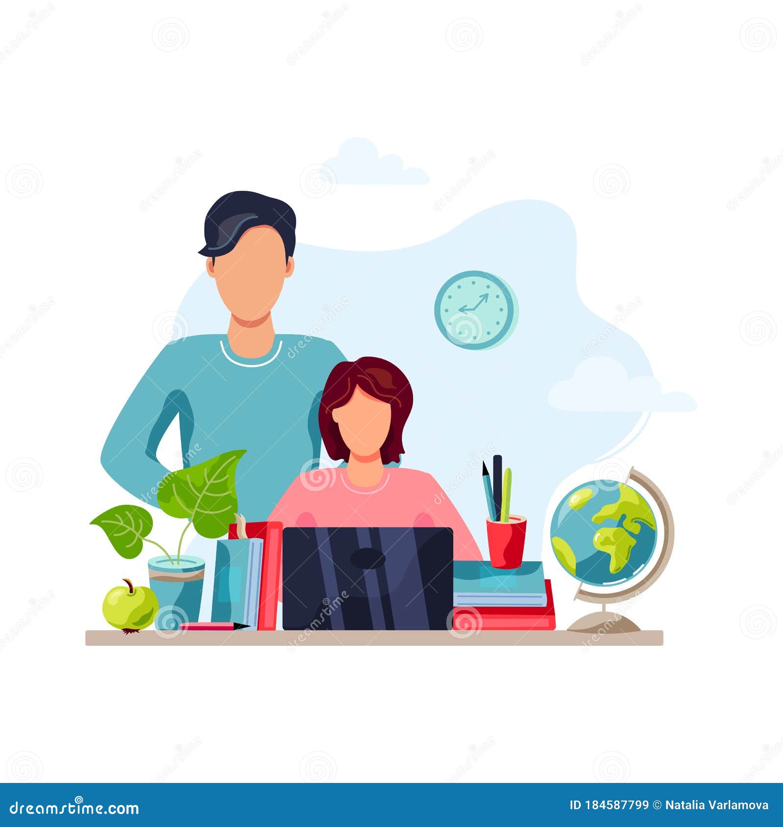 Father is Helping Student To Do Homework Stock Vector - Illustration of ...
