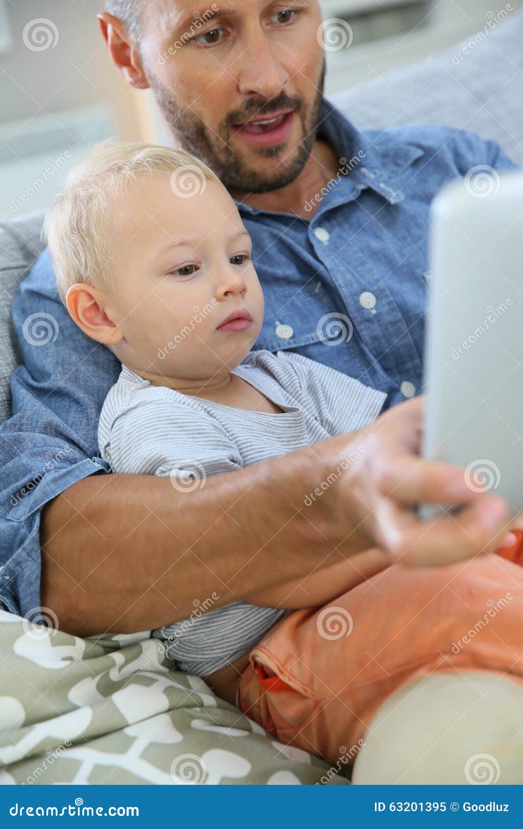 Father and His Baby Boy Using Tablet Stock Image - Image of technology ...