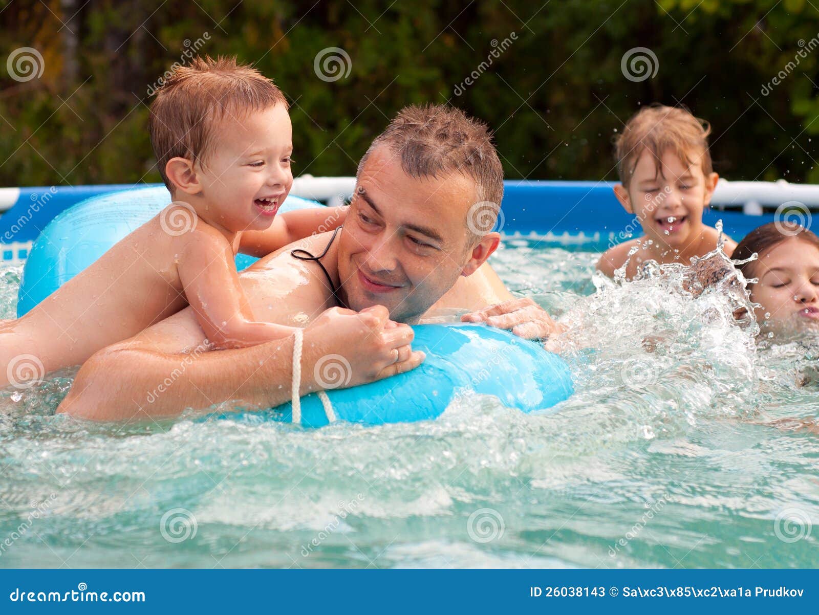 Father and His Children Having Fun in the Pool Stock Image - Image of ...