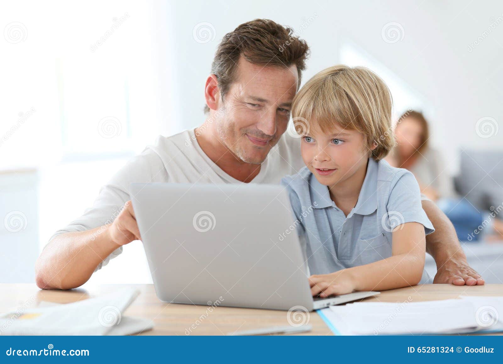 Father and His Little Son Using Laptop Stock Photo - Image of aged ...