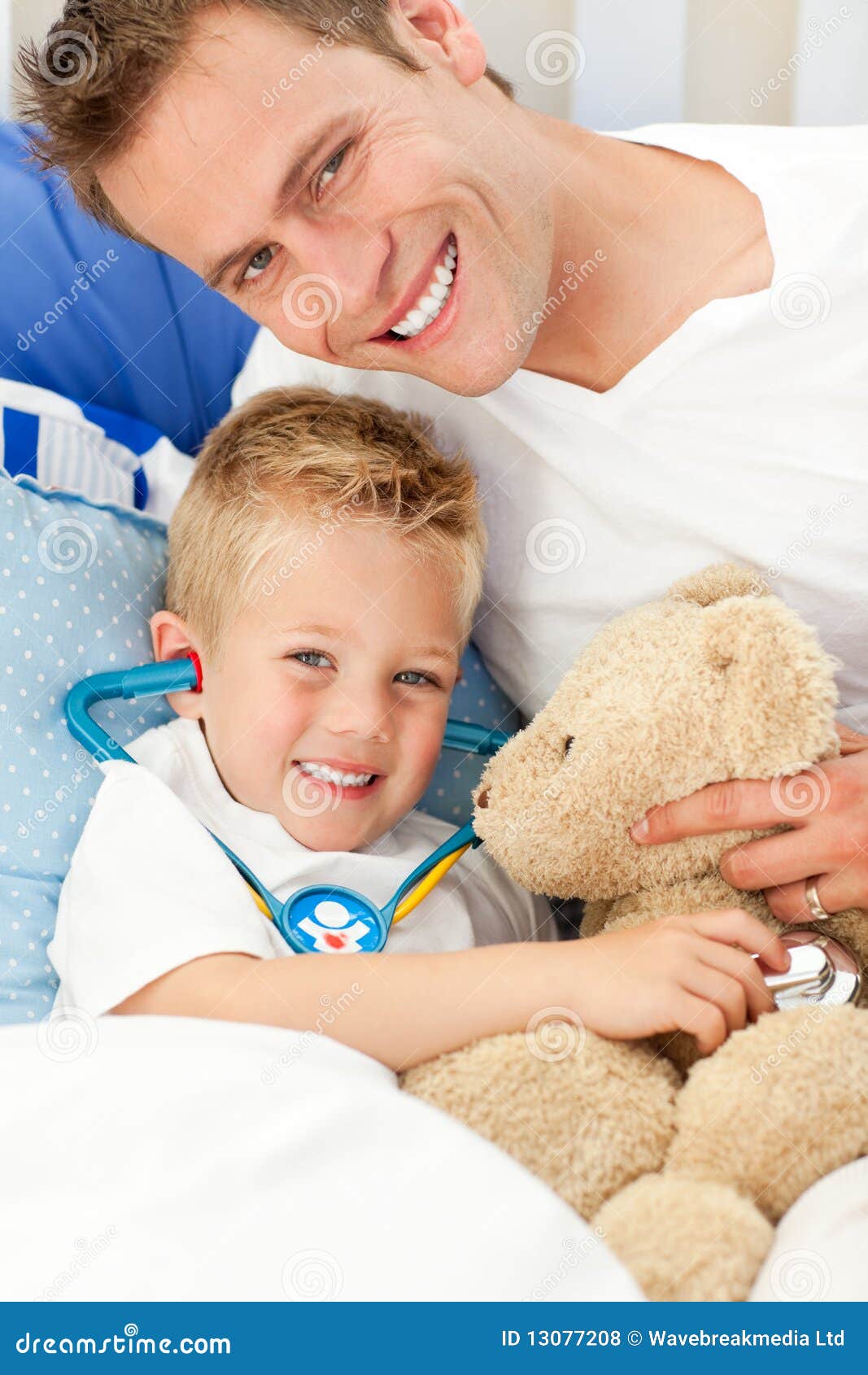Father and His Sick Son Playing with a Stethoscope Stock Photo - Image ...