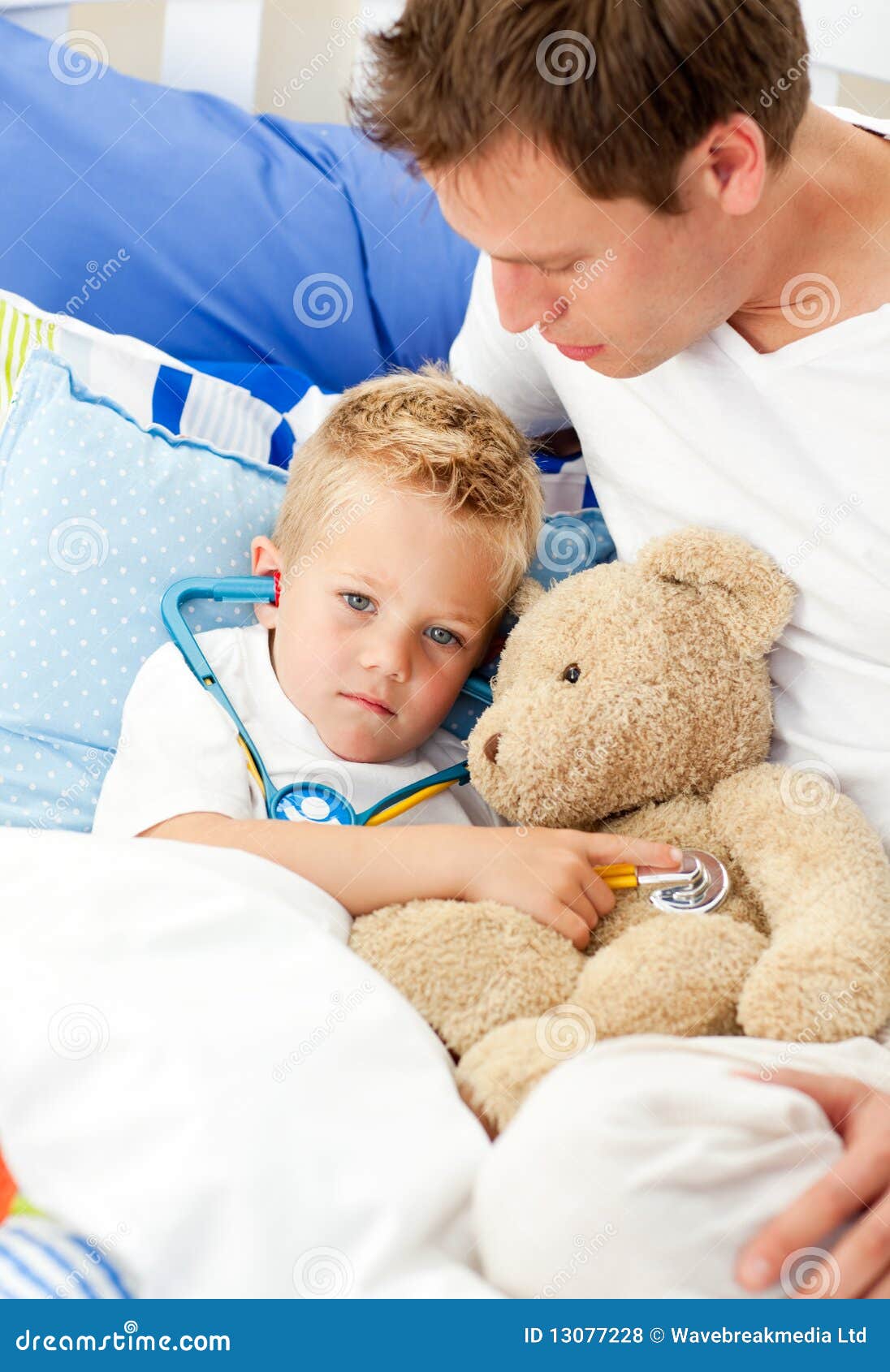 Father and His Sick Son Playing with a Stethoscope Stock Photo - Image ...