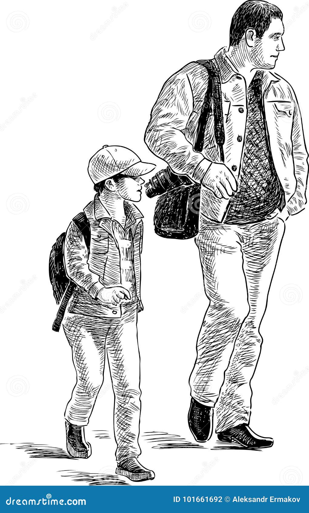 A Father with His Son on a Walk Stock Vector - Illustration of persons ...