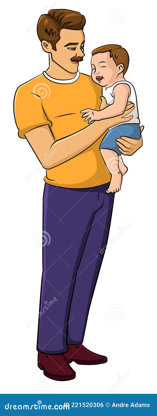 Doting Father with a Moustache Holding Baby Boy Stock Vector ...