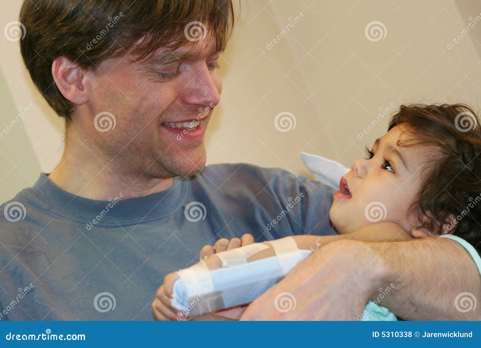 Father Holding Sick Baby in Hospital Stock Photo - Image of gown ...