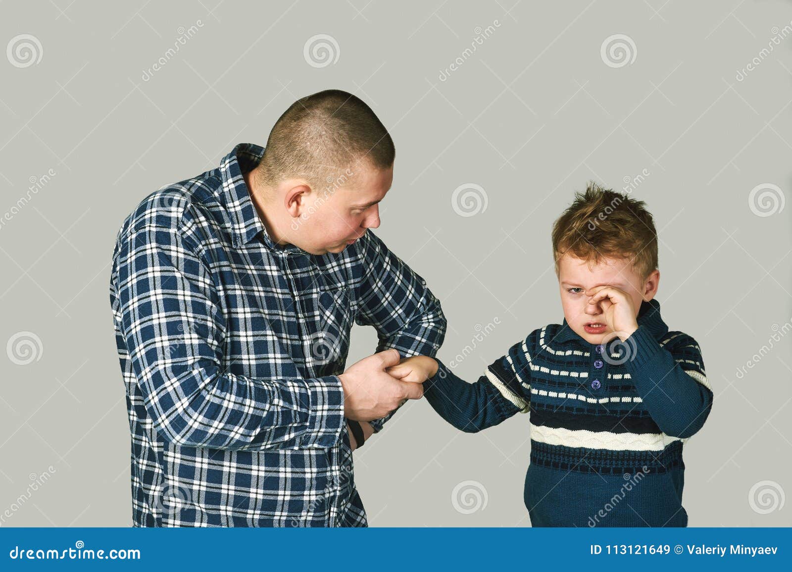 Father and Upset, Crying Boy Stock Image - Image of calmed, education ...
