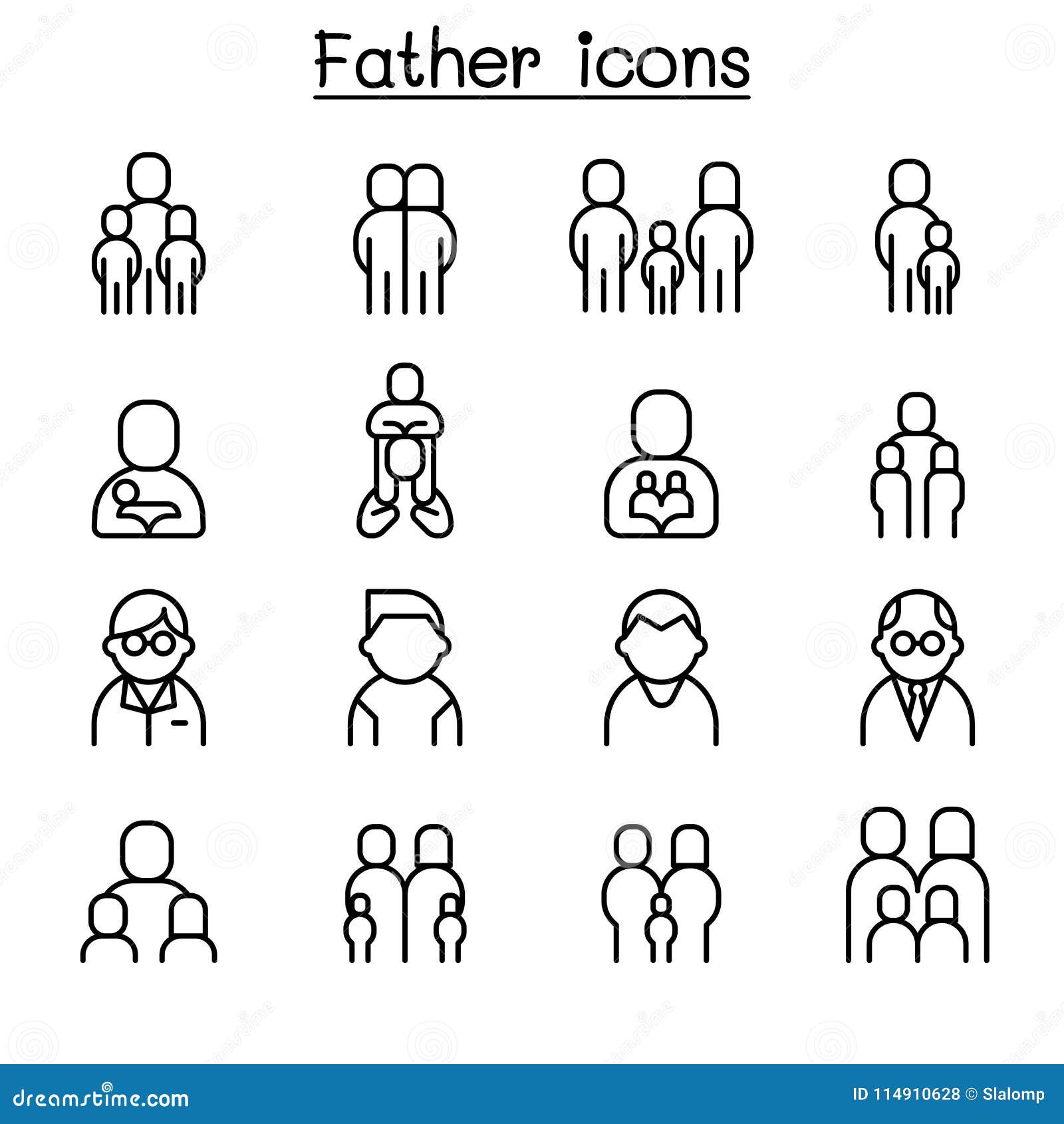 Father Icon Set in Thin Line Style Stock Illustration - Illustration of ...