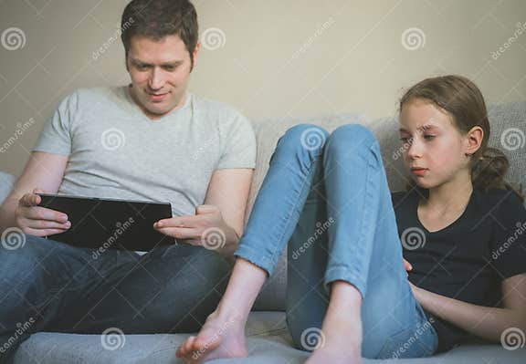 Father Ignoring His Daughter. Stock Image - Image of lonely, boring ...