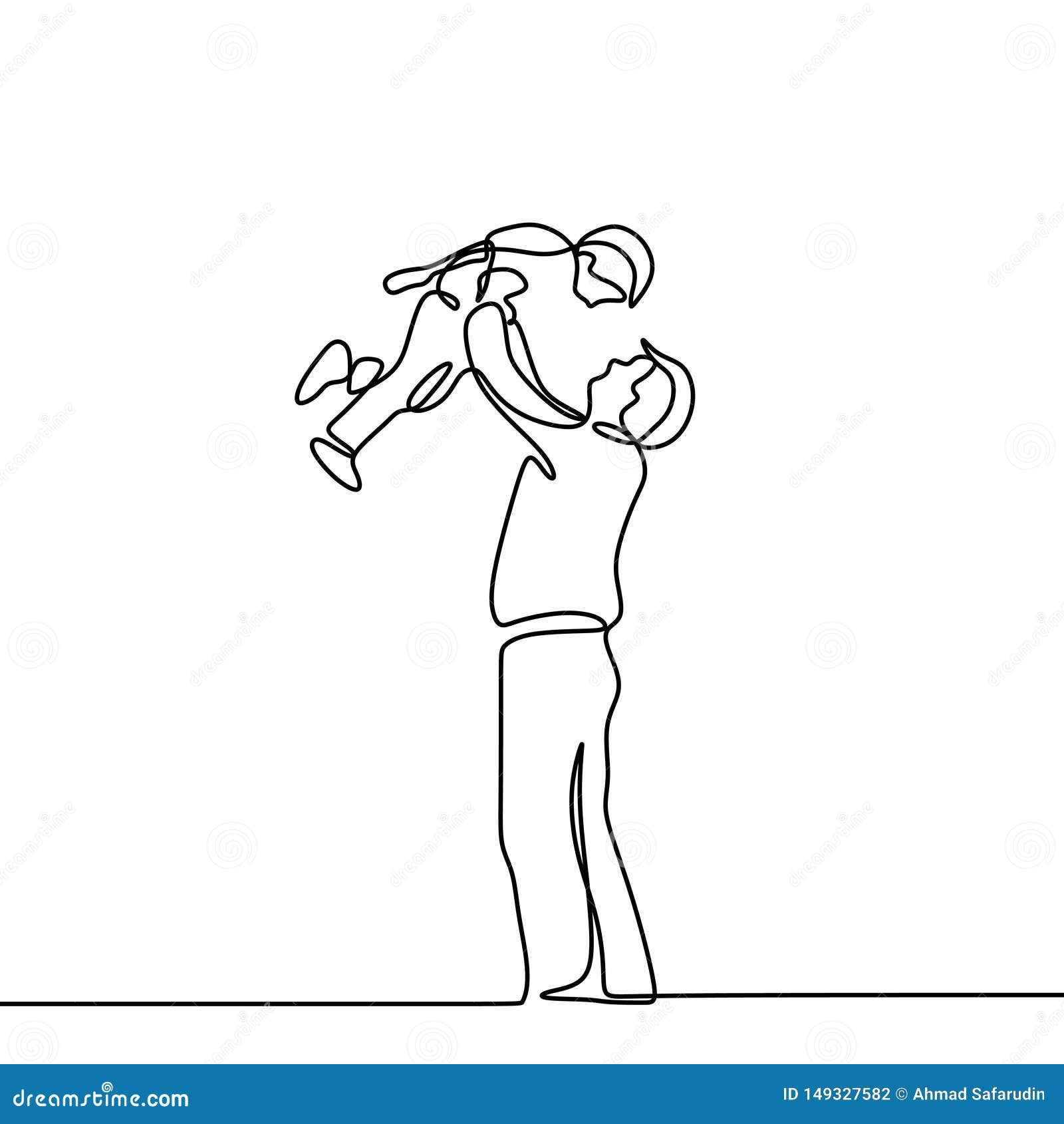 Father And His Son Continuous One Line Drawing. Happy Young Daddy With ...