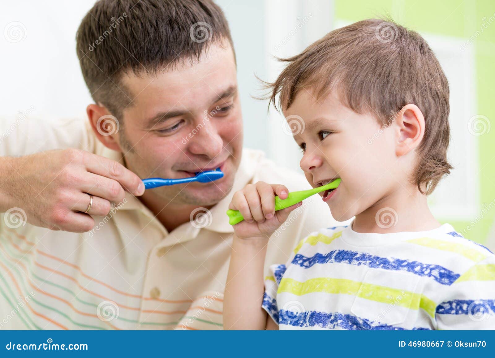 Father and Kid Son Brushing Teeth Stock Image - Image of brushing ...