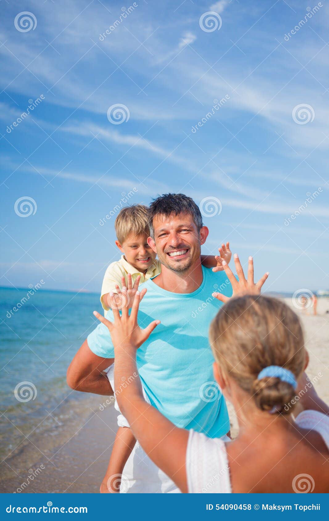 Father and Kids at the Beach Stock Photo - Image of child, piggyback ...