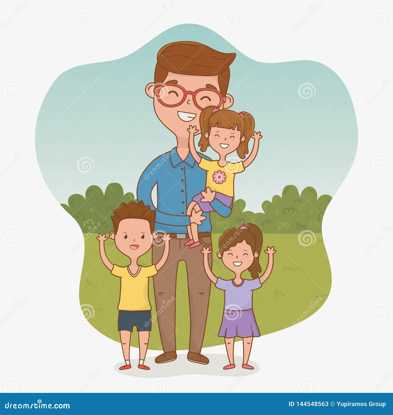 Father and Kids Characters Card Stock Vector - Illustration of human ...