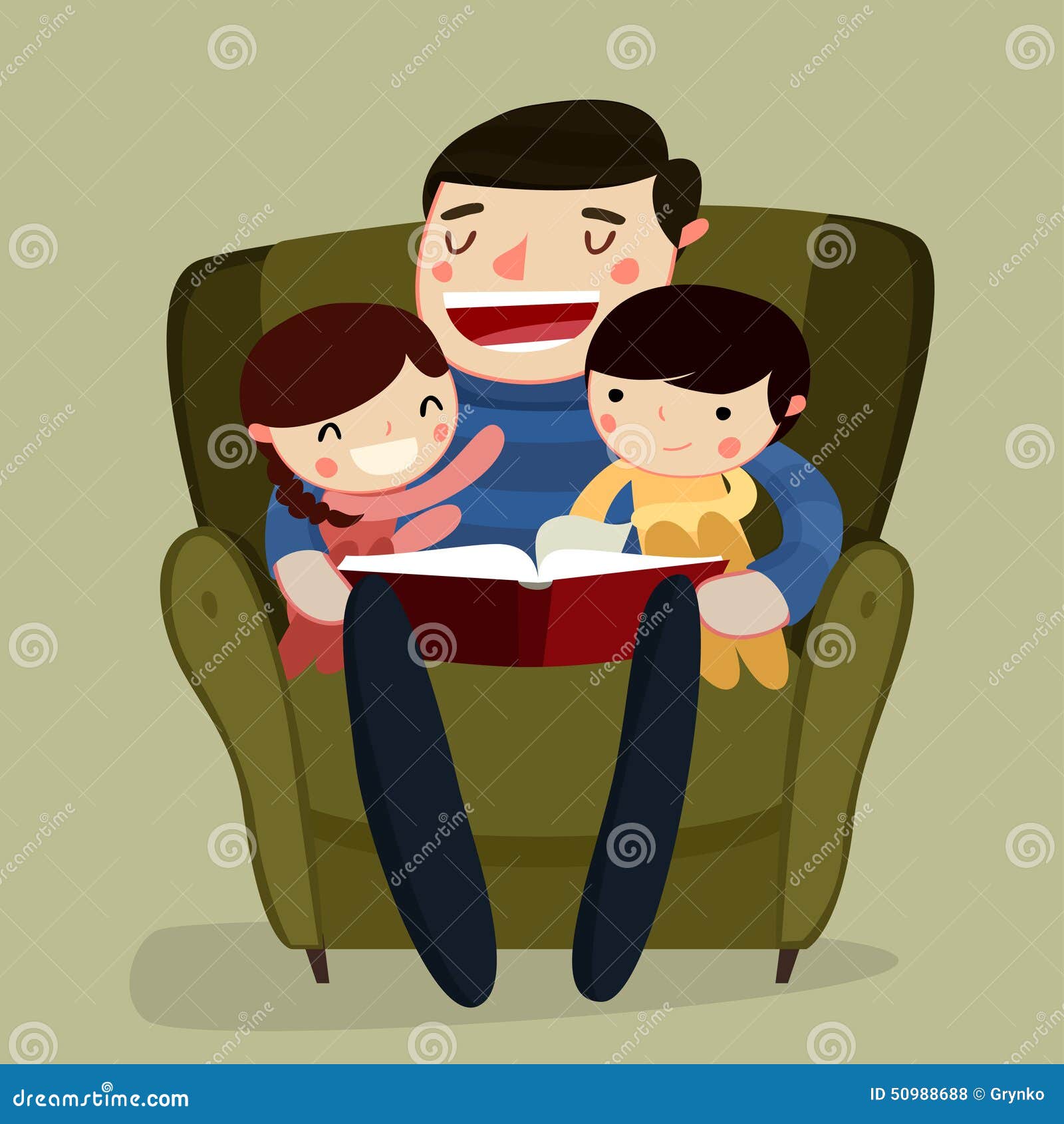 Father and Kids Reading. Vector Illustration Stock Vector ...