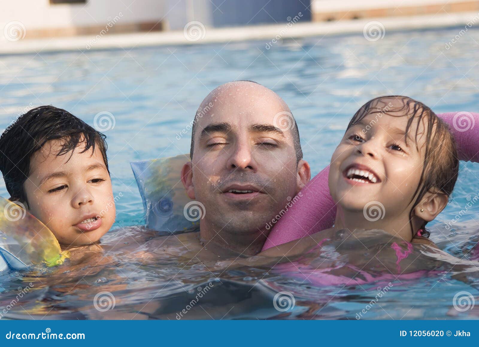 Father and Kids in Swimming Pool Stock Photo - Image of caucasian, girl ...