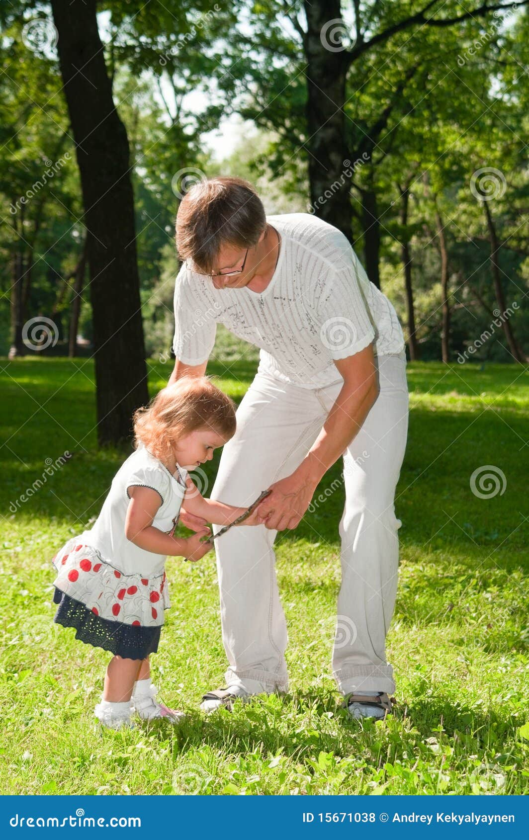Father and Little Child in Park in Summer Day Stock Photo - Image of ...