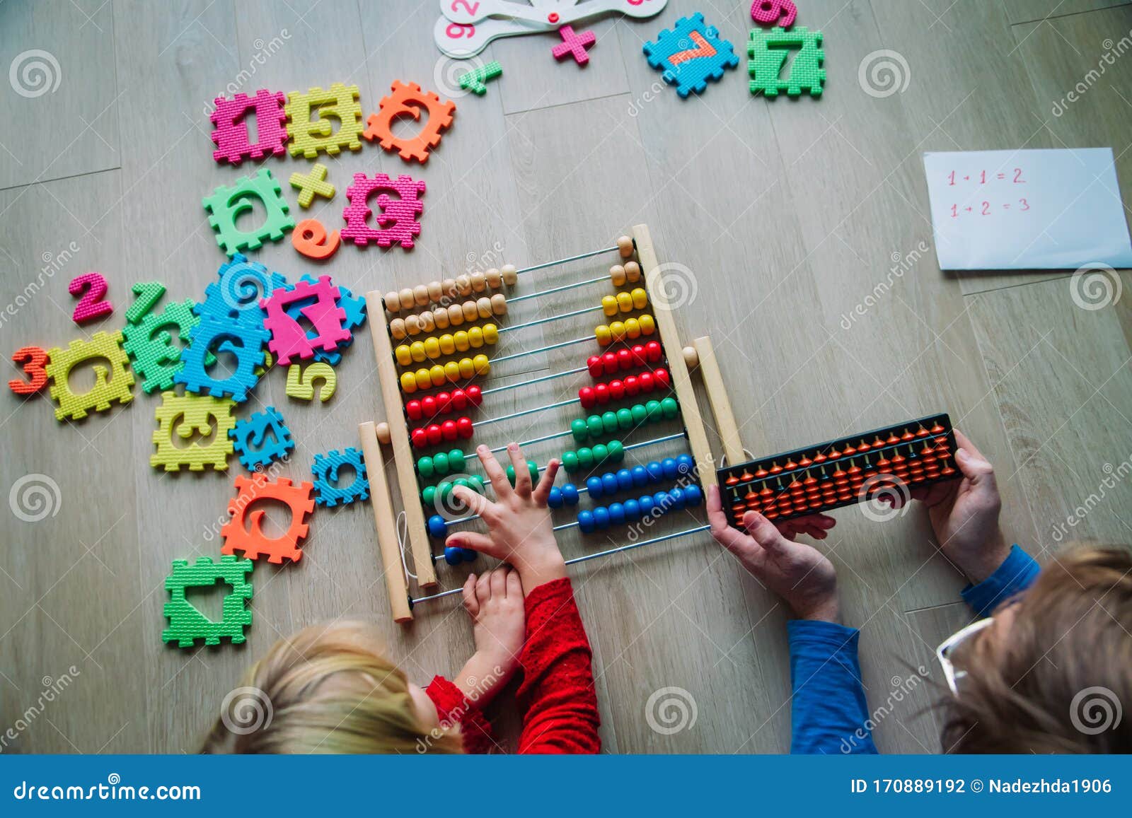 Father with with Little Girl Learning Abacus Calculation Stock Photo ...