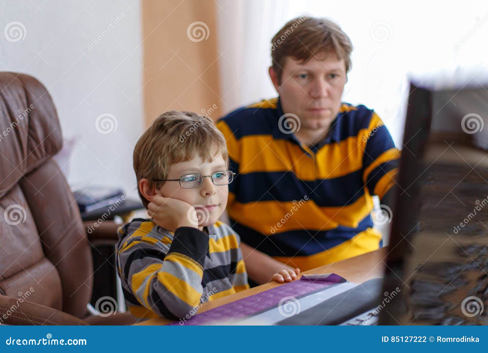 Father and Little Kid Boy Learning and Making School Homework on Stock ...