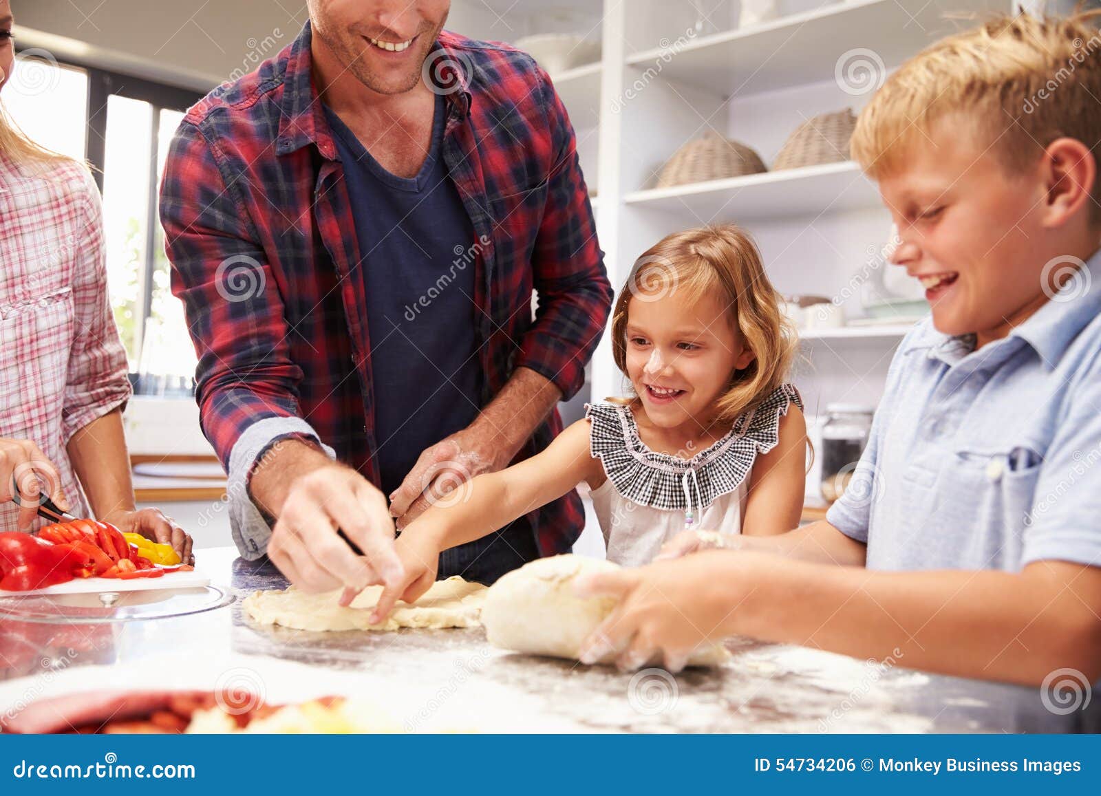Father Making Pizza with Kids Stock Photo - Image of hobbies, cooking ...