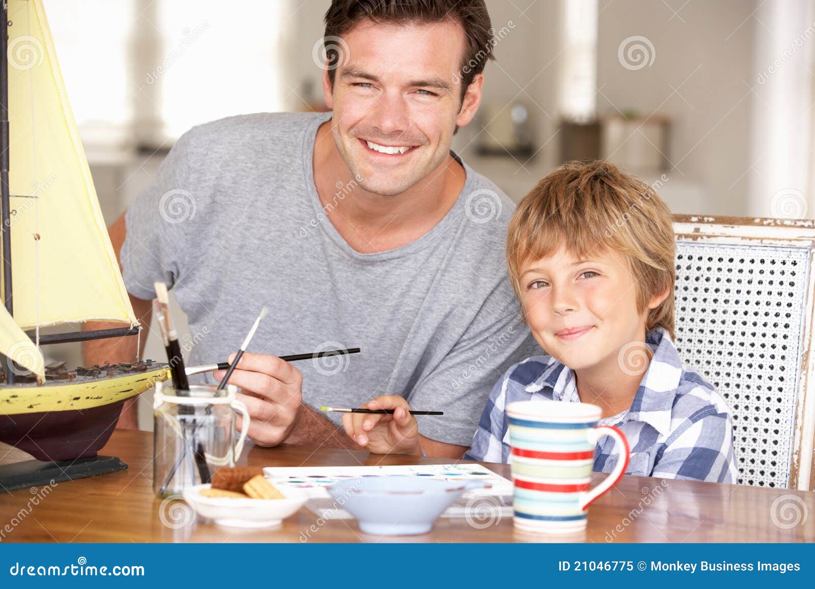 Father Model Making with Son Stock Image - Image of adult, helping ...