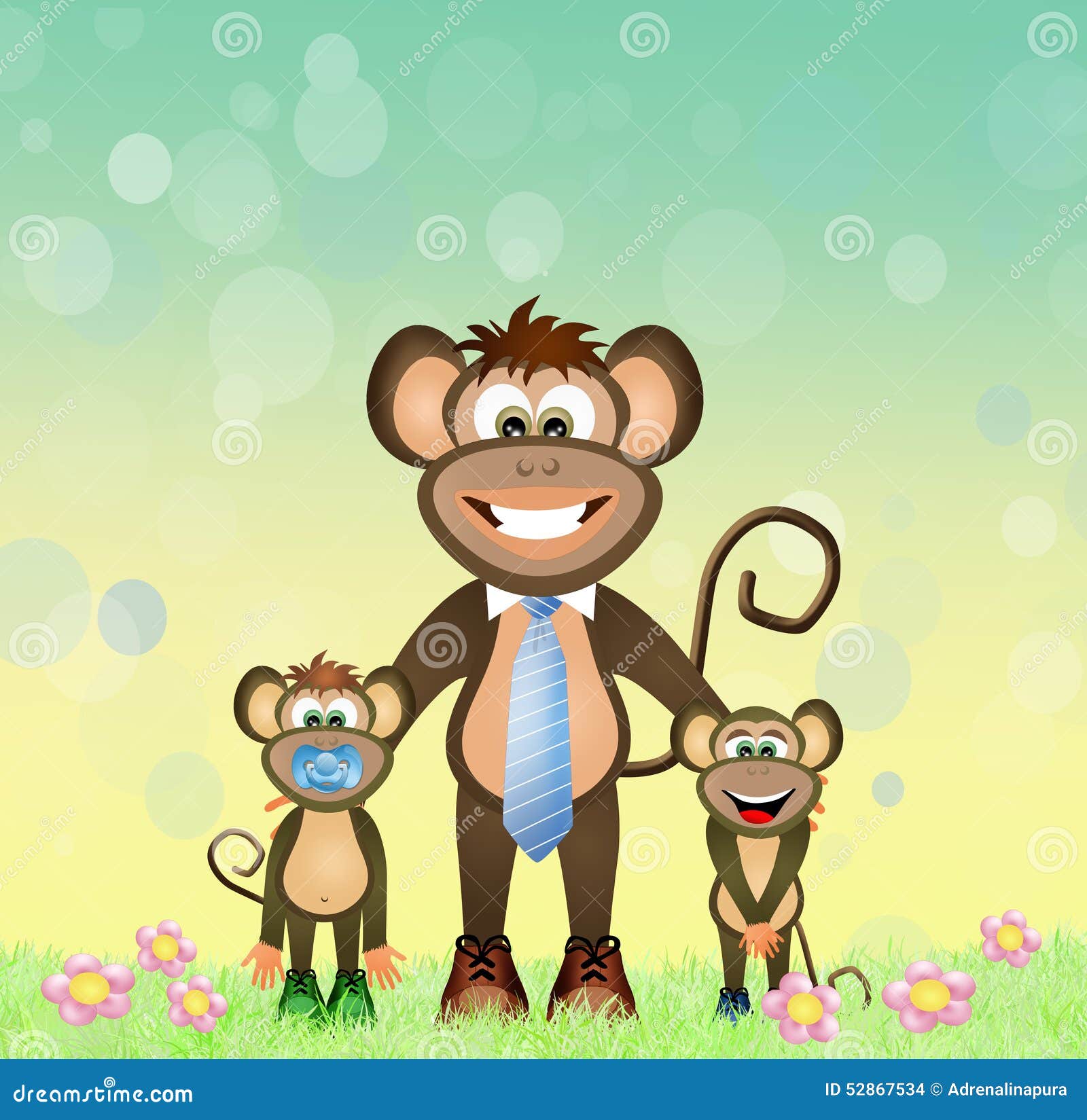 Father Monkey with Baby Monkeys Stock Illustration - Illustration of ...