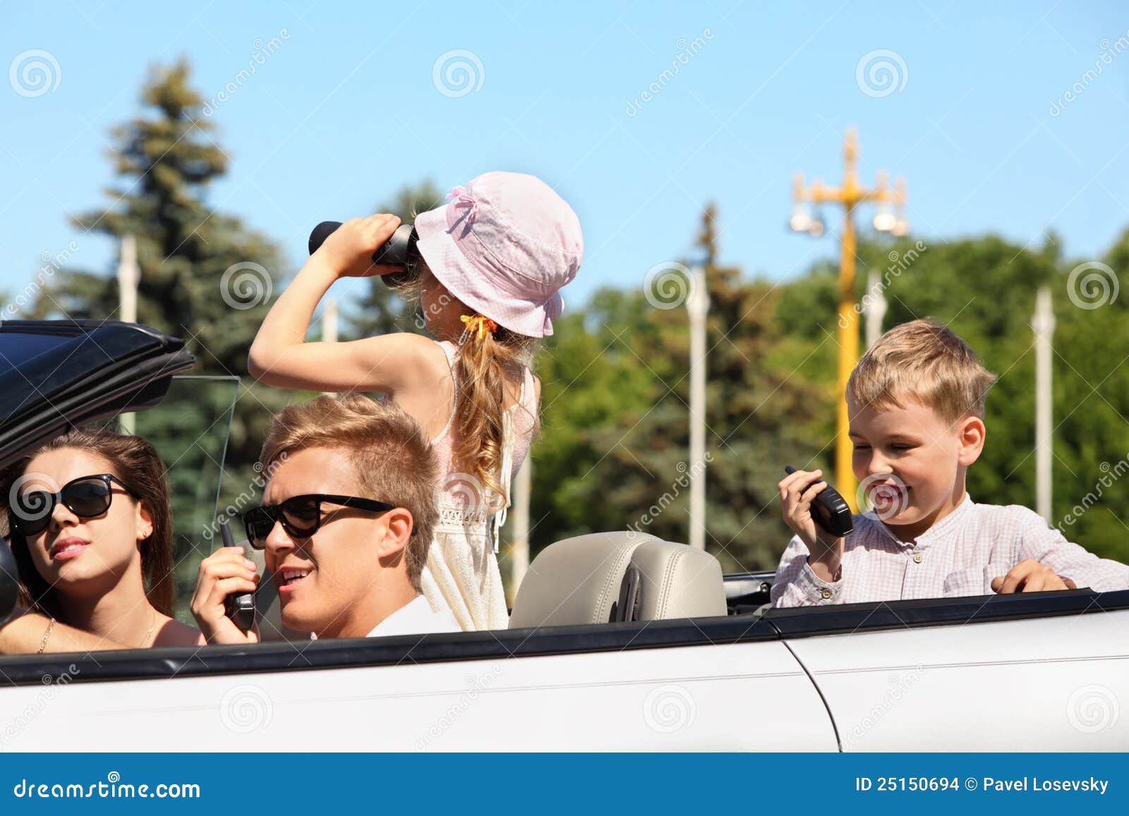 Father, Mother and Children Ride in Car Stock Photo - Image of ...
