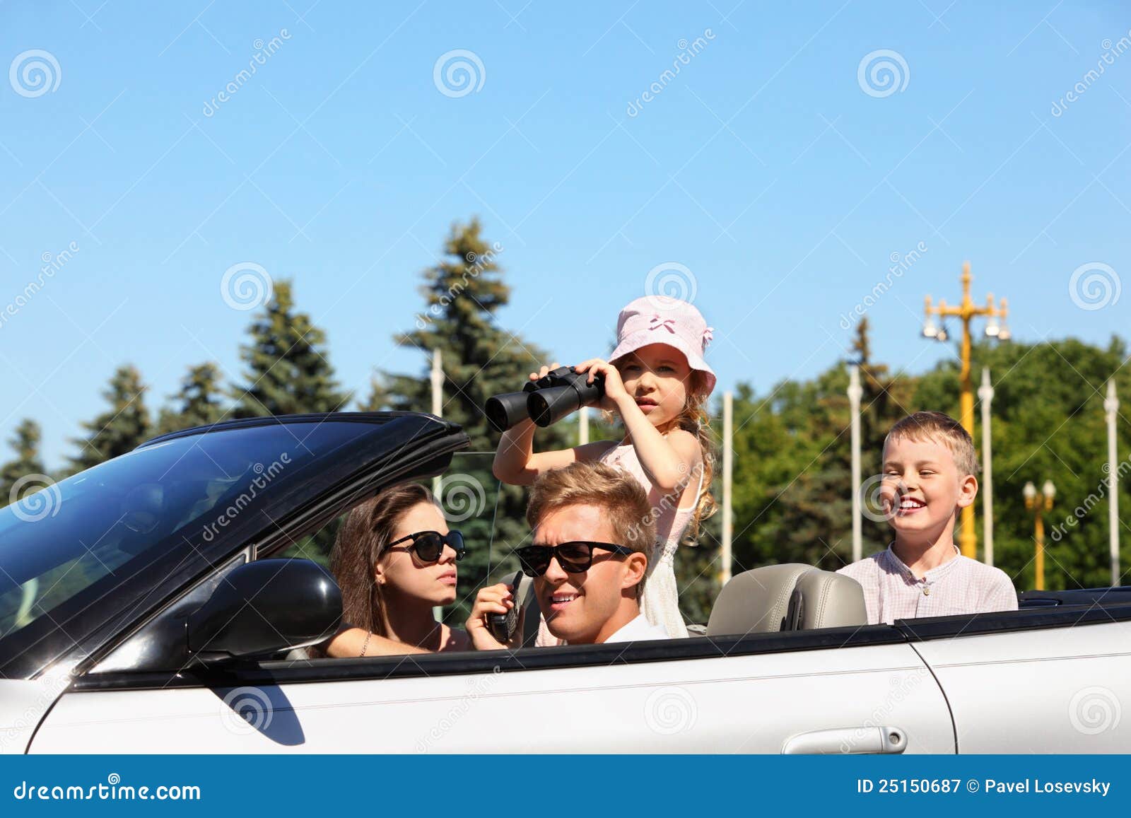 Father, Mother and Two Children Ride in Car Stock Image - Image of game ...