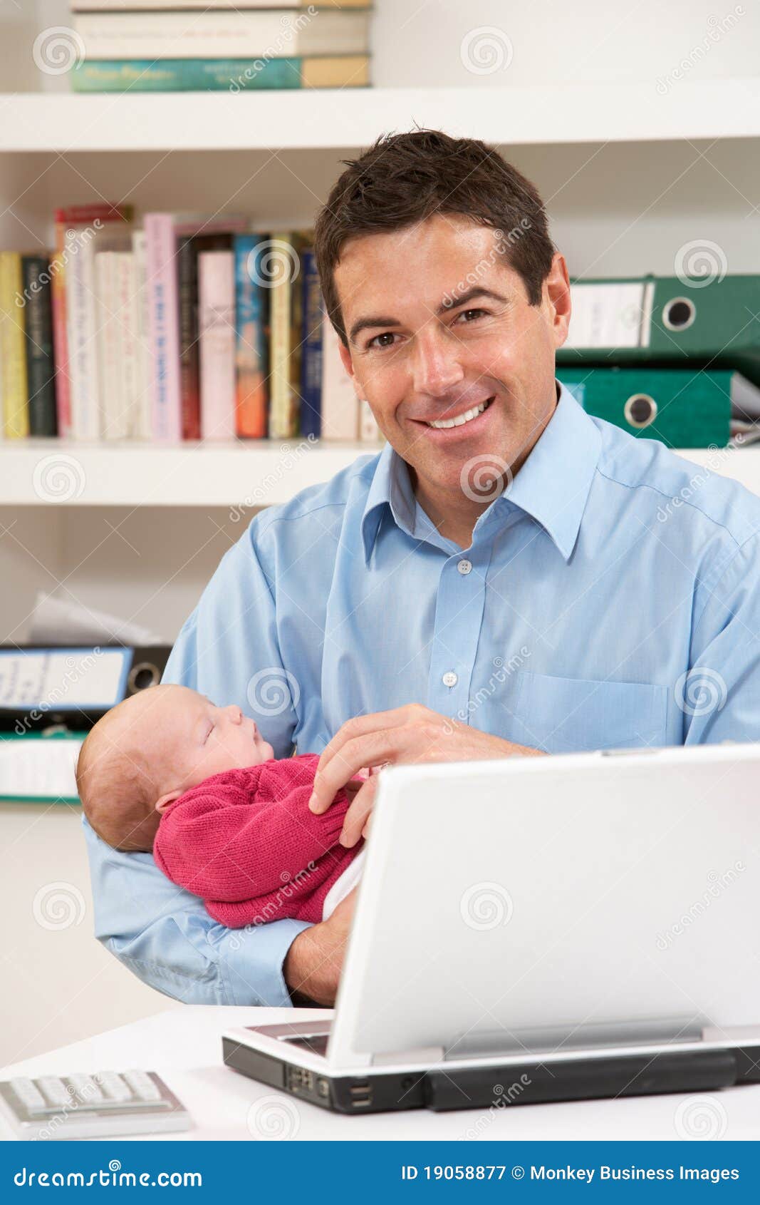 Father with Newborn Baby Working from Home Stock Image - Image of home ...