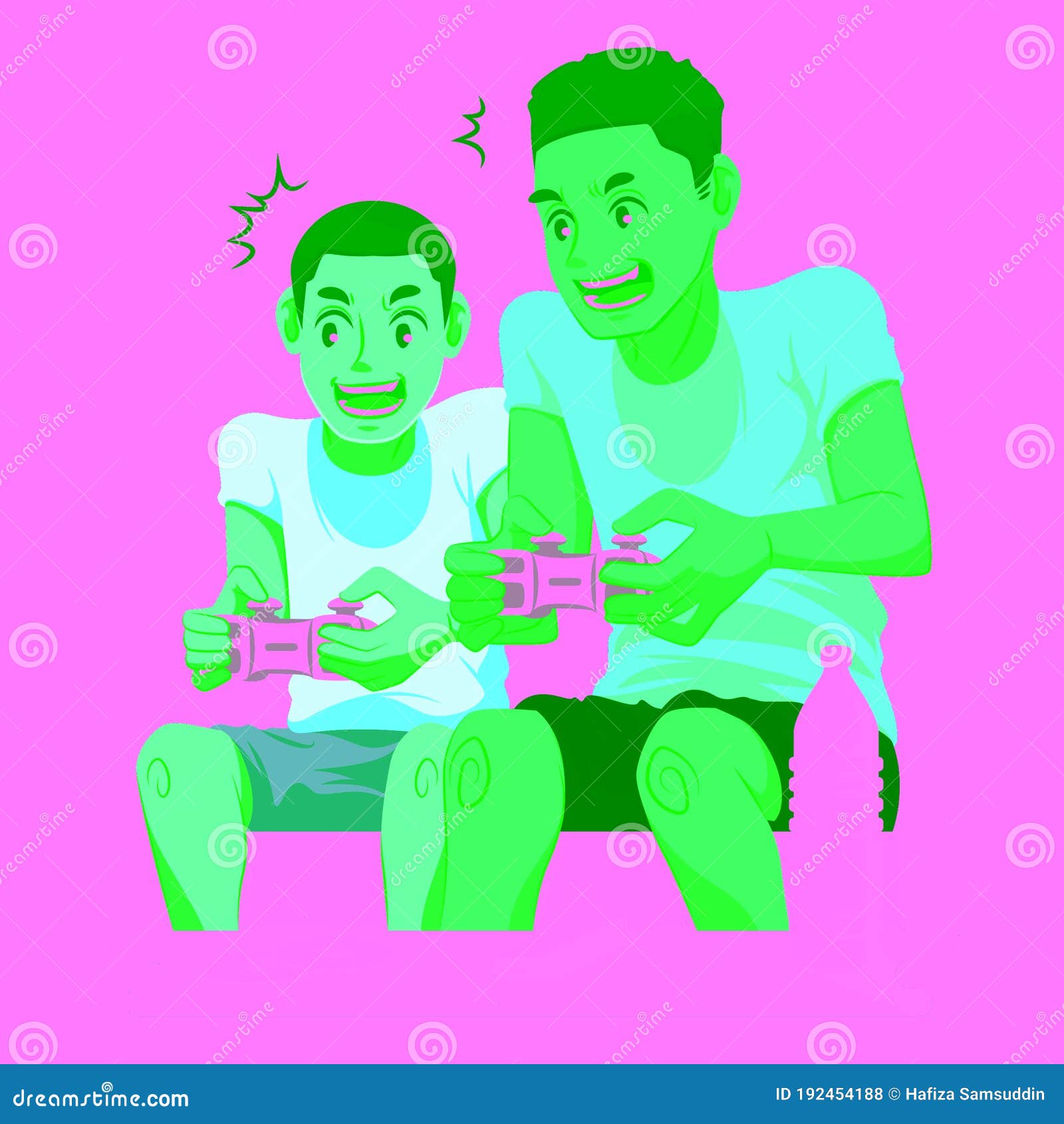 Father Playing Video Games with Son. Vector Illustration Decorative ...