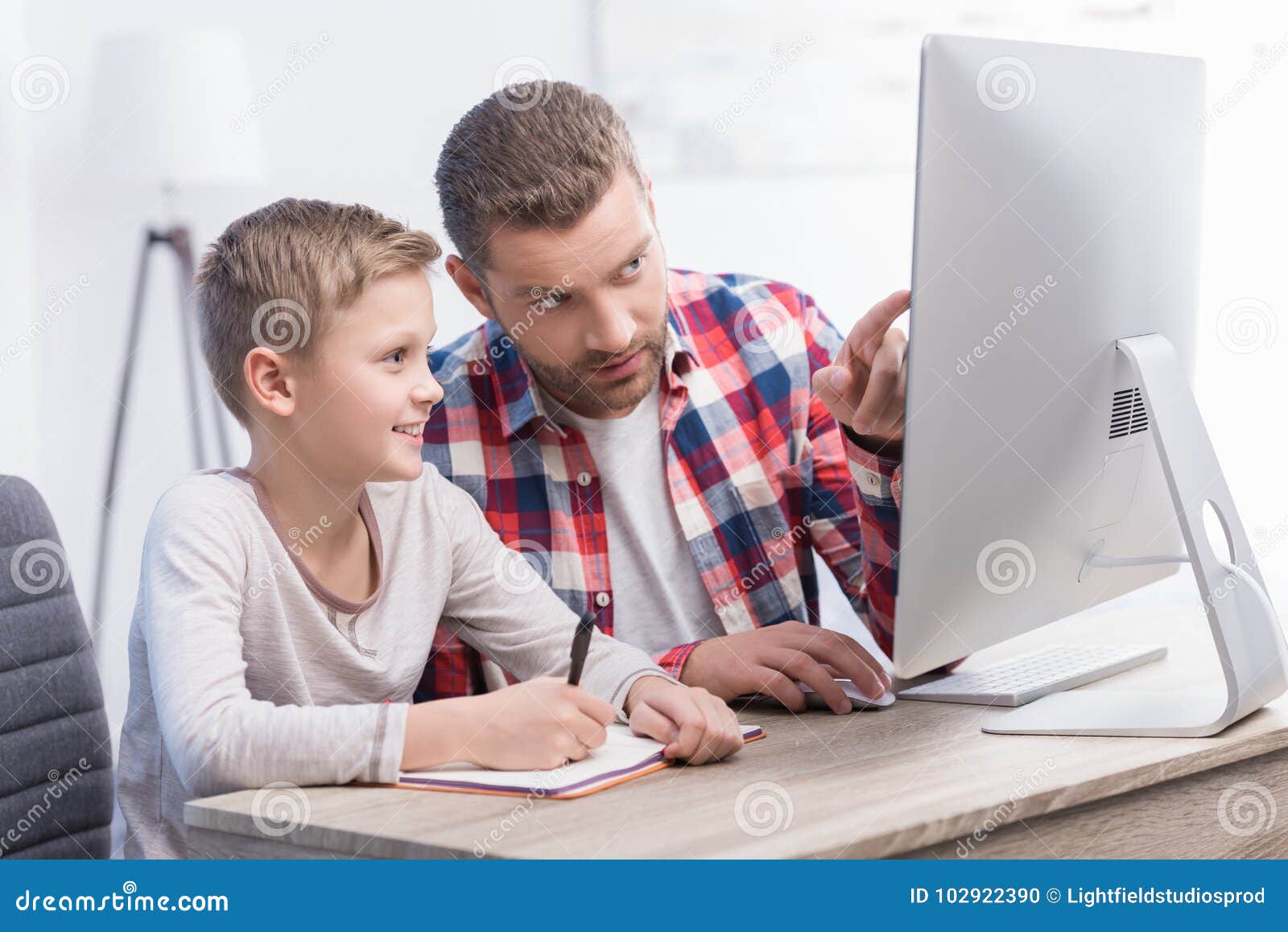 Father and Son with Desktop Computer Stock Photo - Image of ...