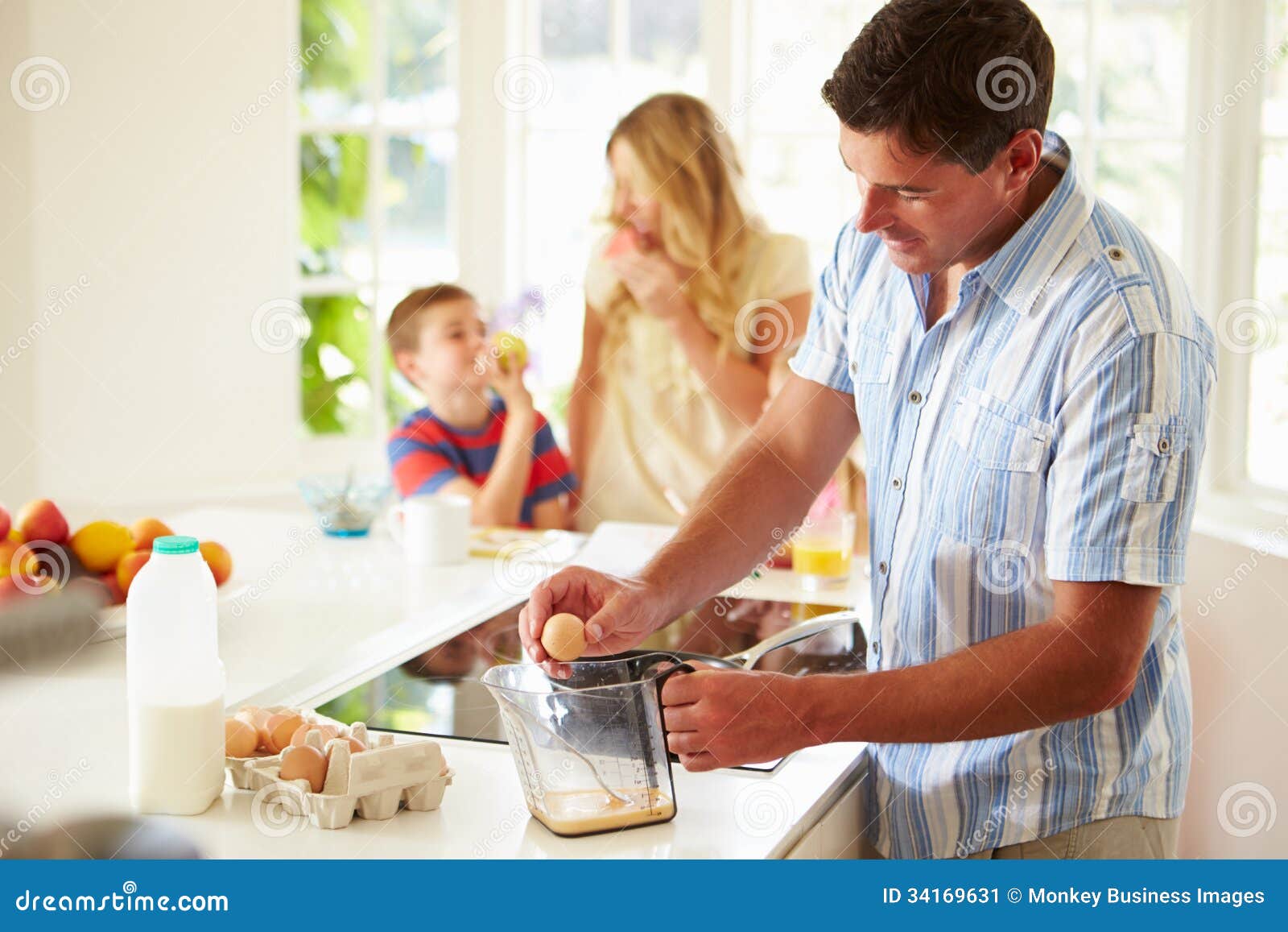 Father Preparing Family Breakfast in Kitchen Stock Image - Image of ...