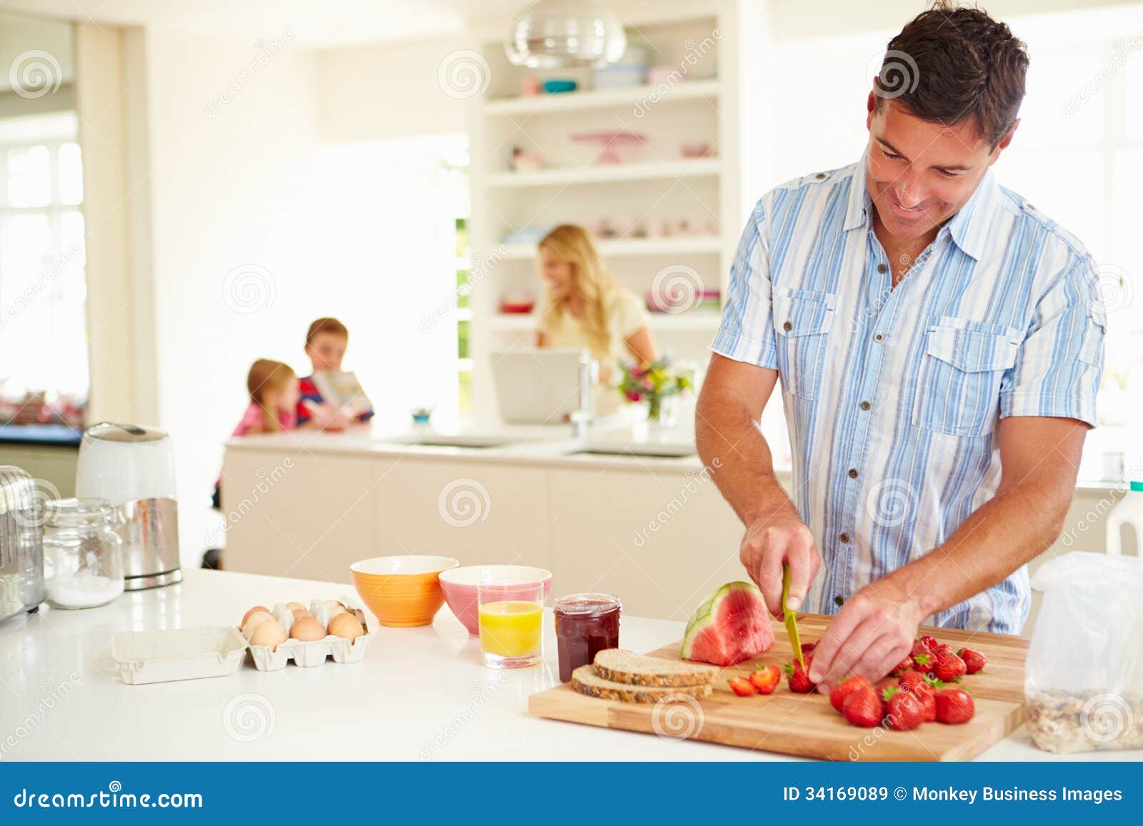 Father Preparing Family Breakfast in Kitchen Stock Image - Image of ...