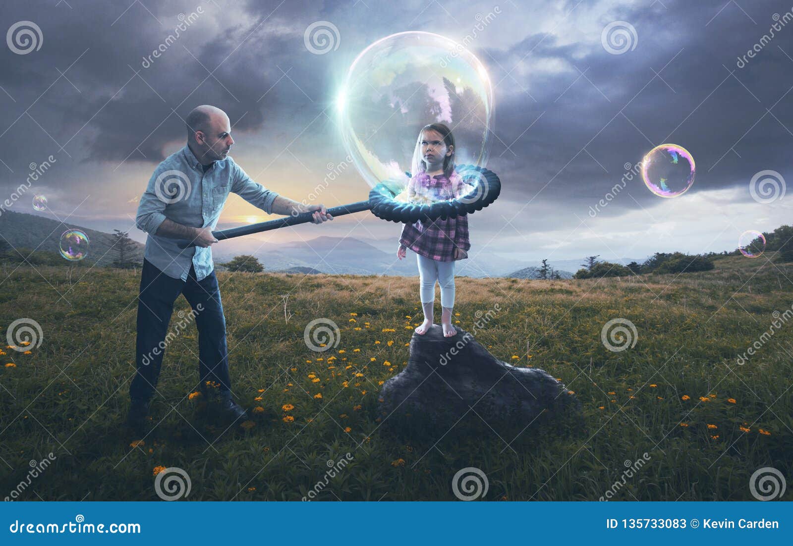 Father Putting Child in a Bubble Stock Image - Image of parent, bubble ...