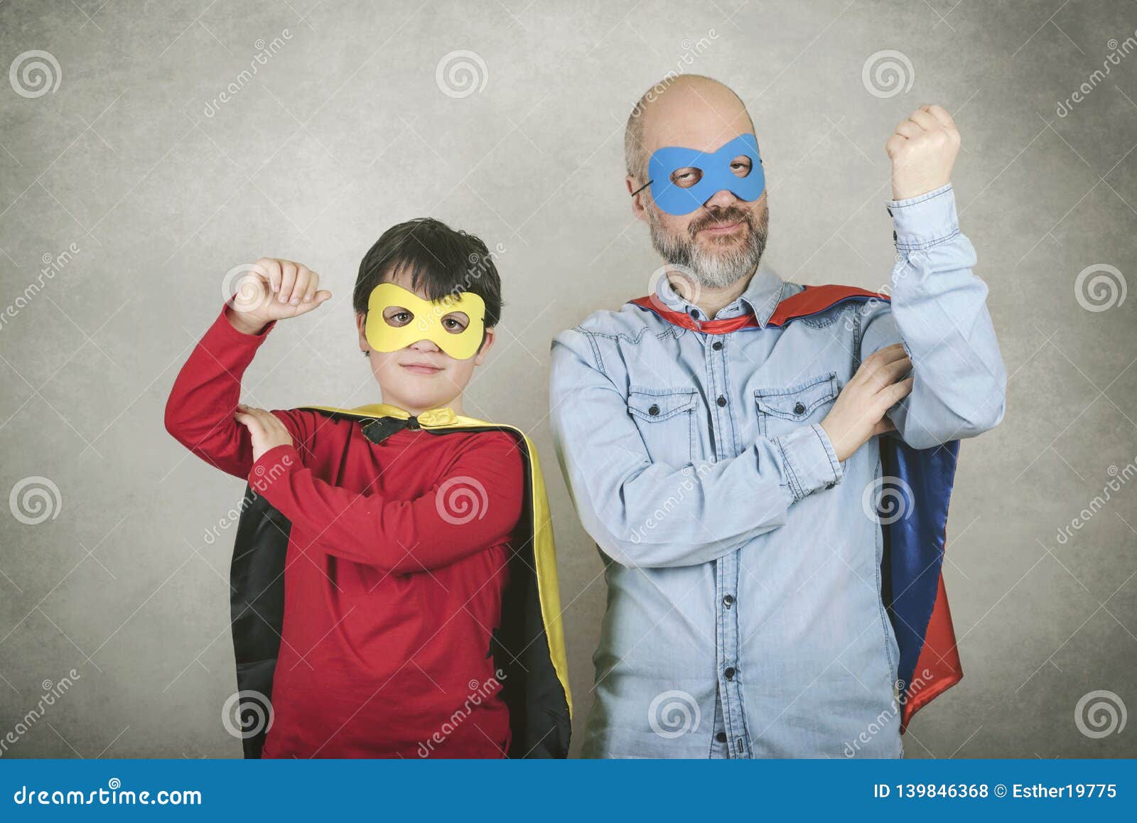 Father`s Day,father and Son Dressed As a Superhero Stock Photo - Image ...
