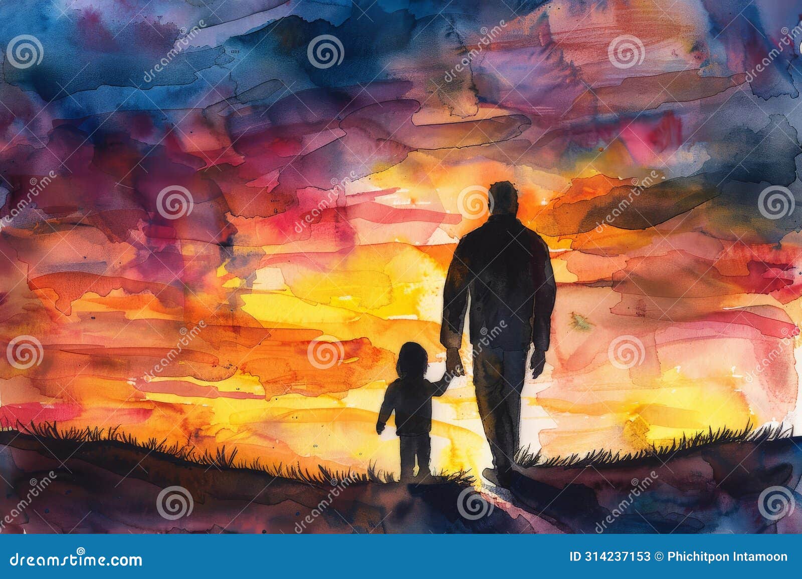 Father S Day. Father and Son on Sunset Landscape Background Stock Image ...