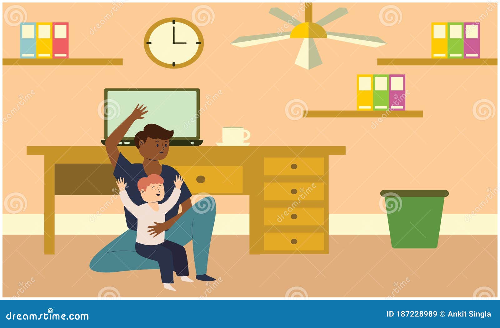 Father Sitting with His Son in Office Stock Vector - Illustration of ...