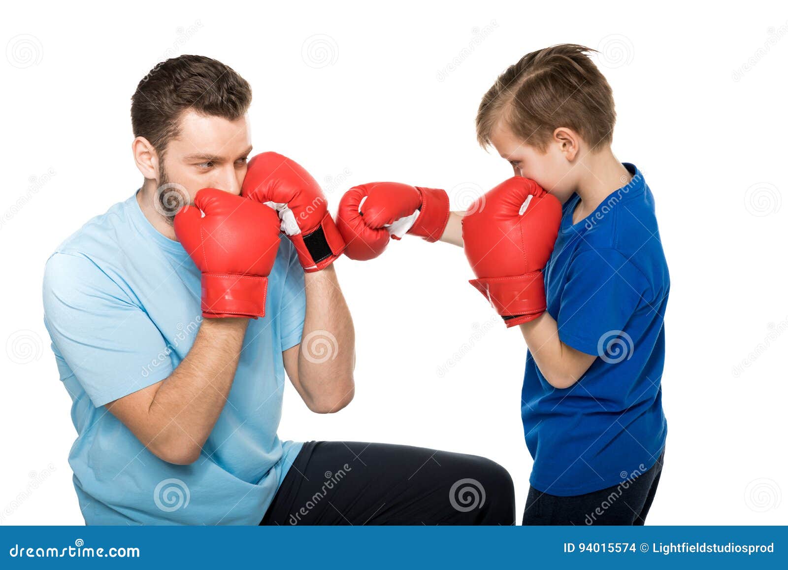 Father with Son during Boxing Training Isolated on White Stock Photo ...