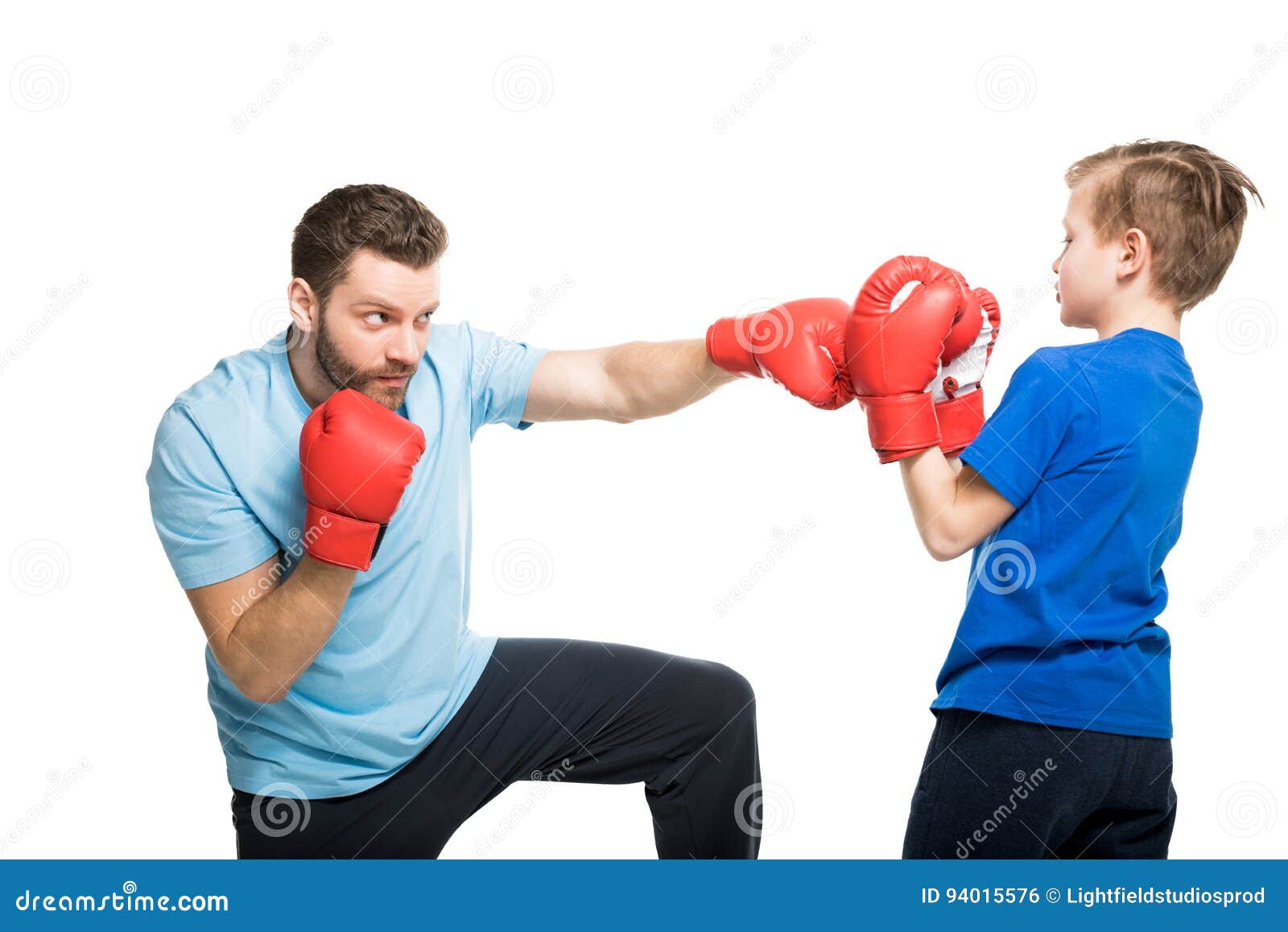 Father with Son during Boxing Training Isolated on White Stock Photo ...