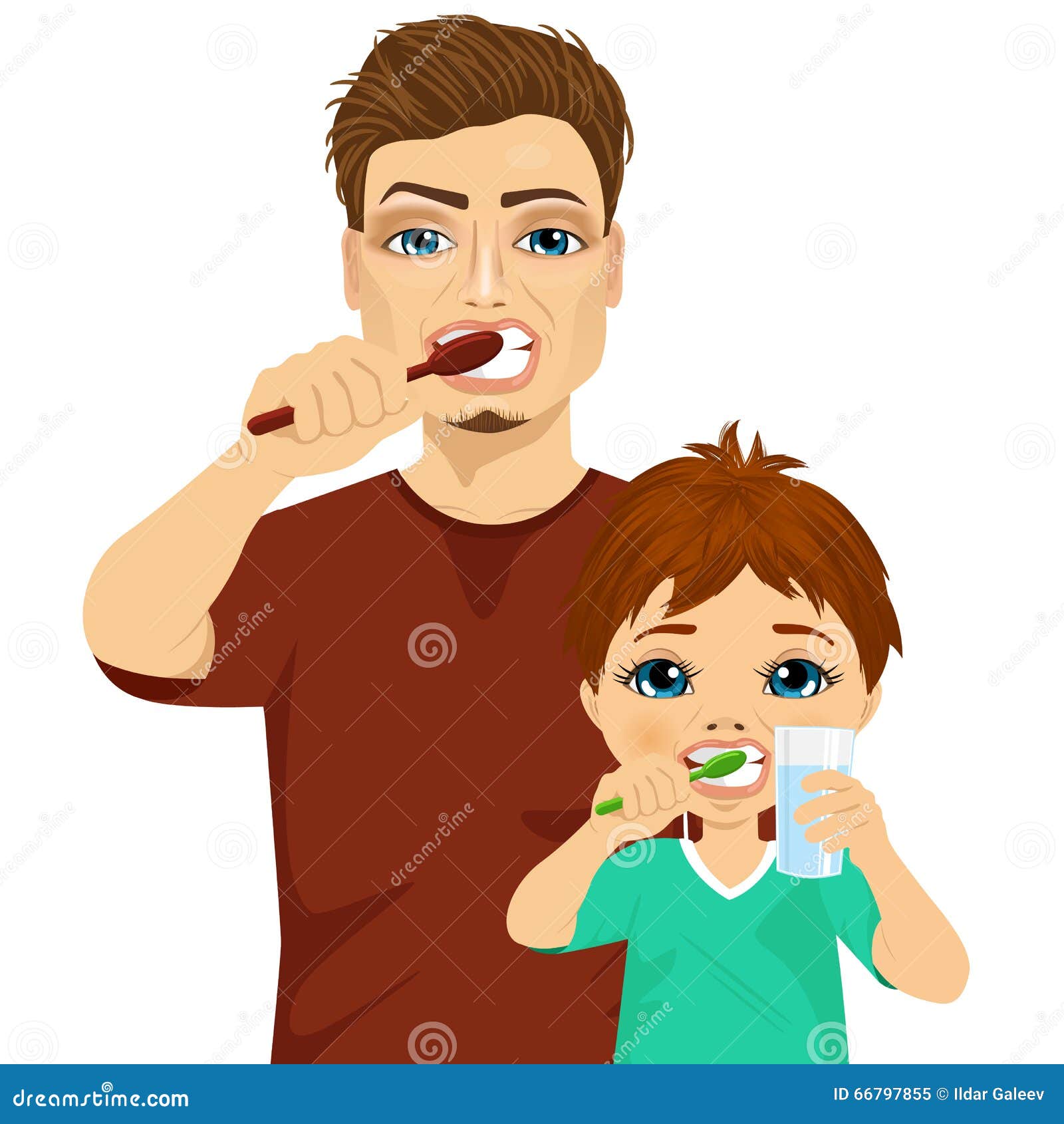 Father and Son Brushing Teeth Stock Vector - Illustration of caucasian ...