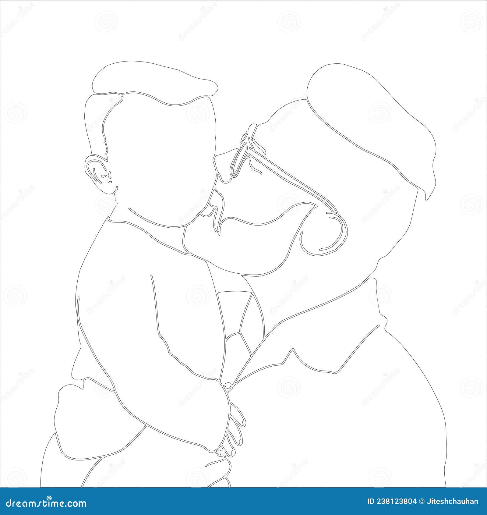 Father and Son Character Outline Illustration on White Background Stock ...