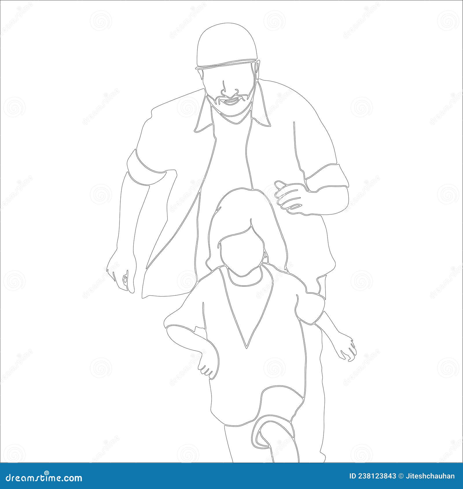Father and Son Character Outline Illustration on White Background Stock ...