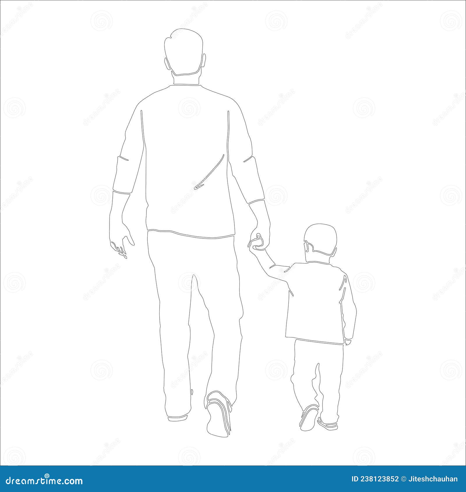 Father and Son Character Outline Illustration on White Background Stock ...