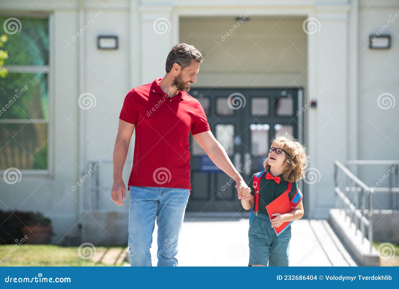 Father and Son with Father after Come Back from School. School, Family ...