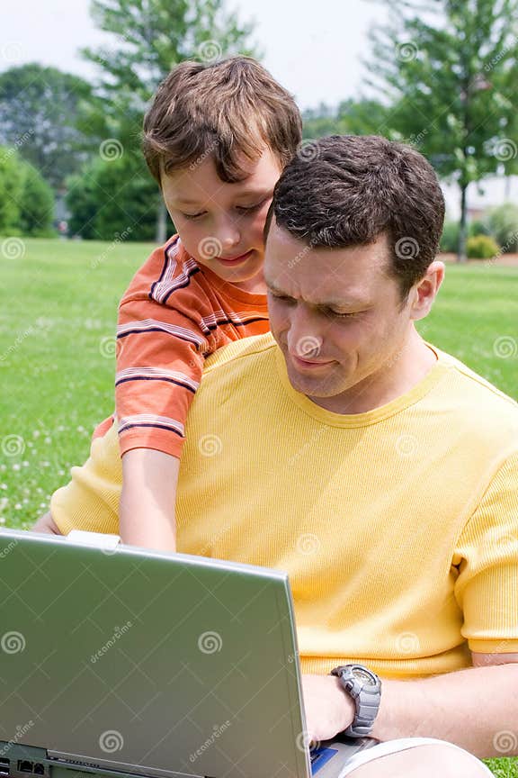 Father and Son with Computer Stock Image - Image of person, vacation ...