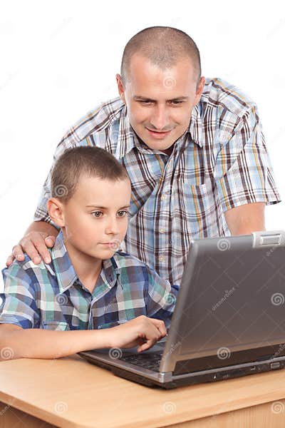 Father and Son at the Computer Stock Image - Image of caucasian, people ...