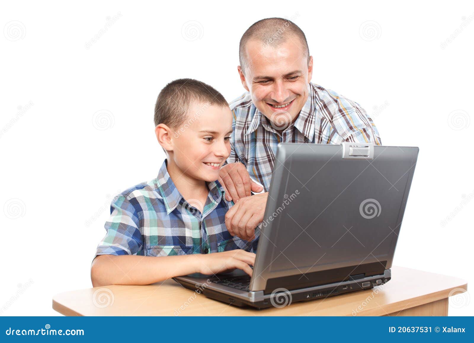 Father and Son at the Computer Stock Image - Image of isolated, desk ...