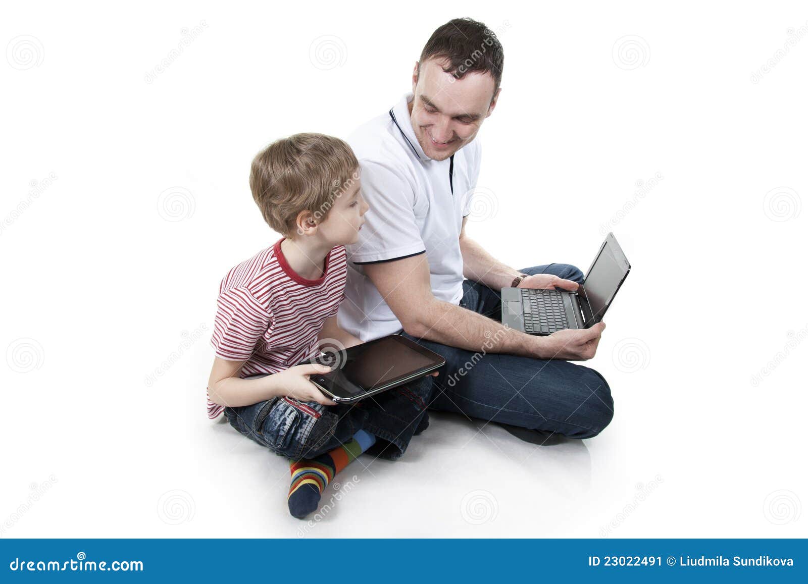 Father and Son with the Computer. Stock Image - Image of people ...