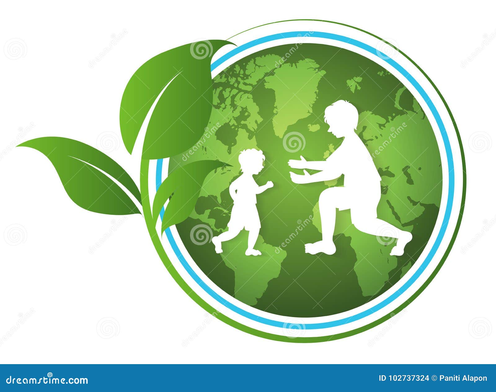 Father and Son Concept of Ecology with Earth and Leaf Stock Vector ...