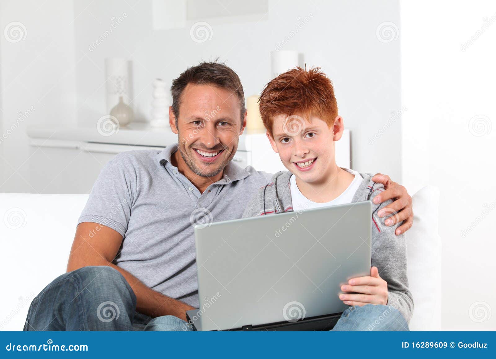 Father and Son Connected on Internet Stock Image - Image of warning ...