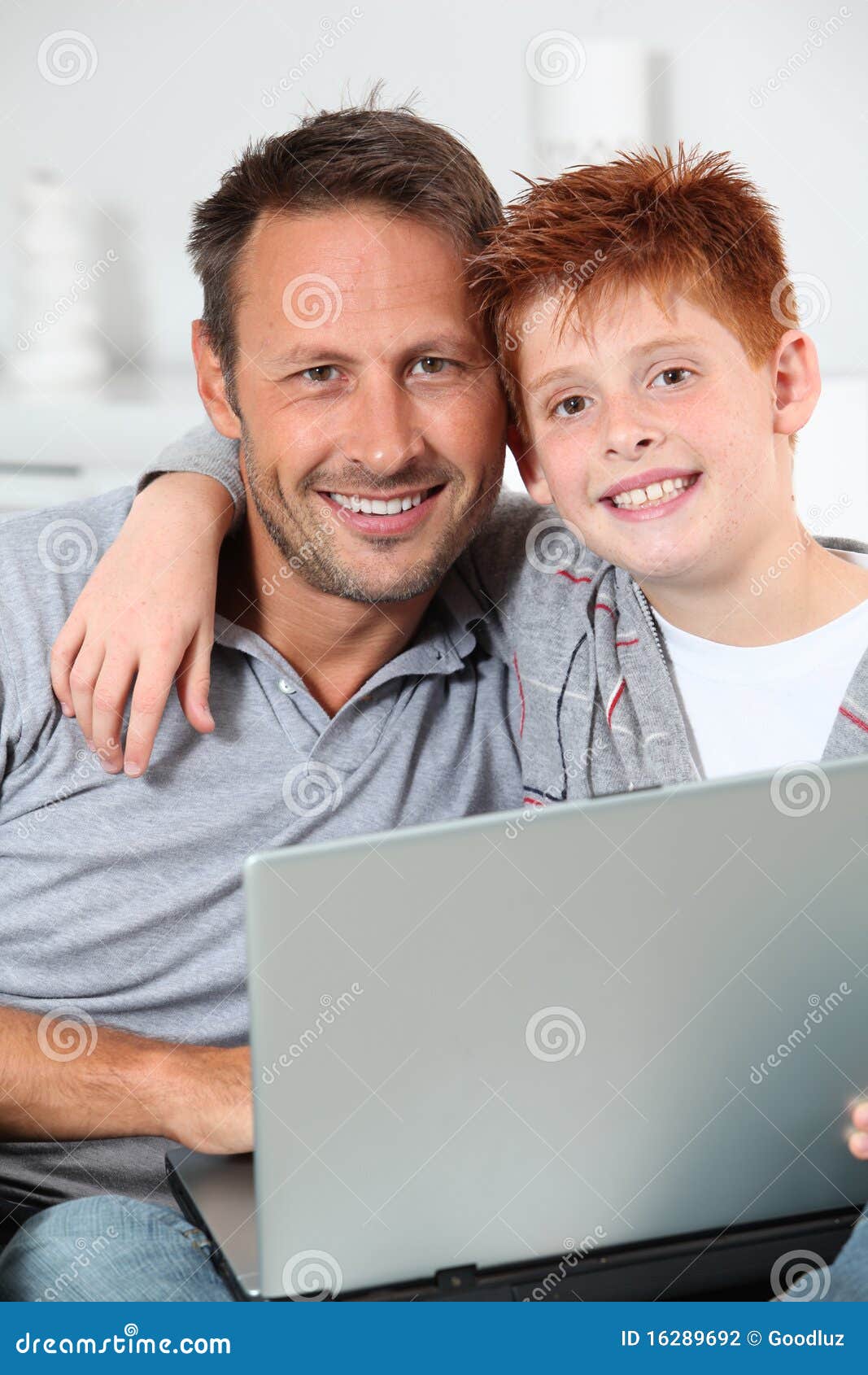 Father and Son Connected on Internet Stock Photo - Image of child ...